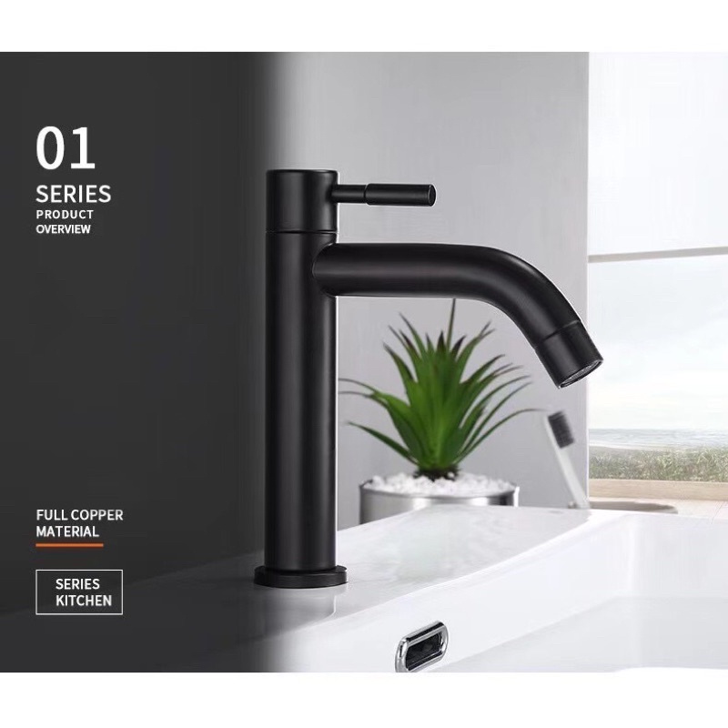 304 Stainless advanced Steel MATTE BLACK Lavatory Basin Faucet Cold Tap ...