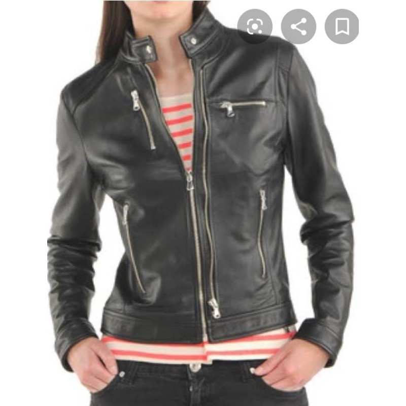 Women's semi-synthetic leather jacket | Shopee Philippines