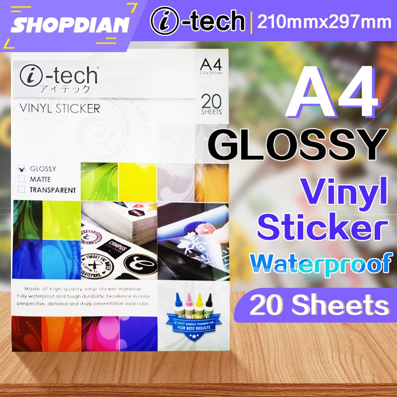 ITech Vinyl Sticker Waterproof Matte / Glossy / Transparent A4 20sheets ...