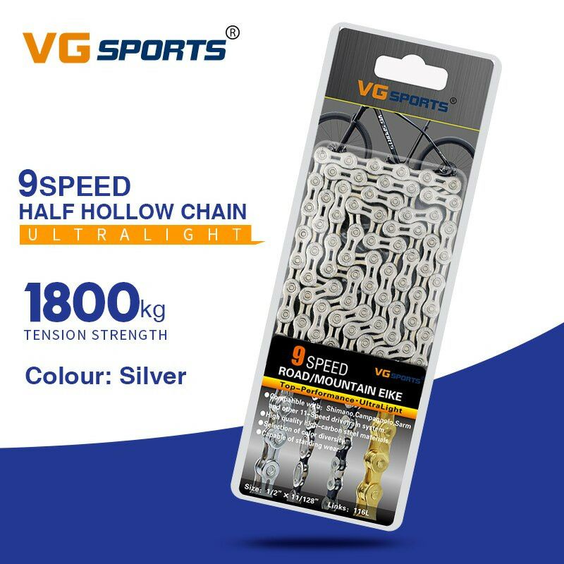 Holo 9 Speed silver Chain / VG Sports Bicycle Chain Half Hollow 9 Speed ...