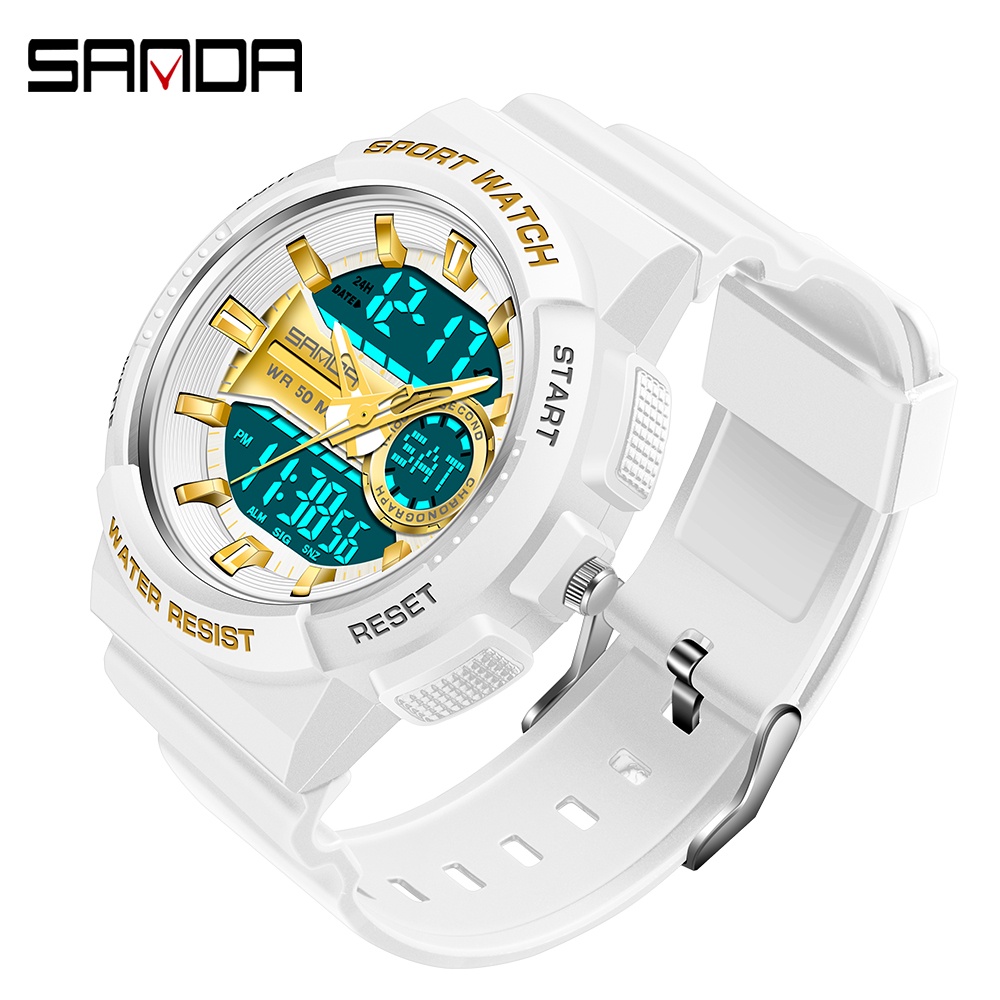 SANDA Couple Smart Watch Dual Display LED Digital Watch Luminous Cool ...