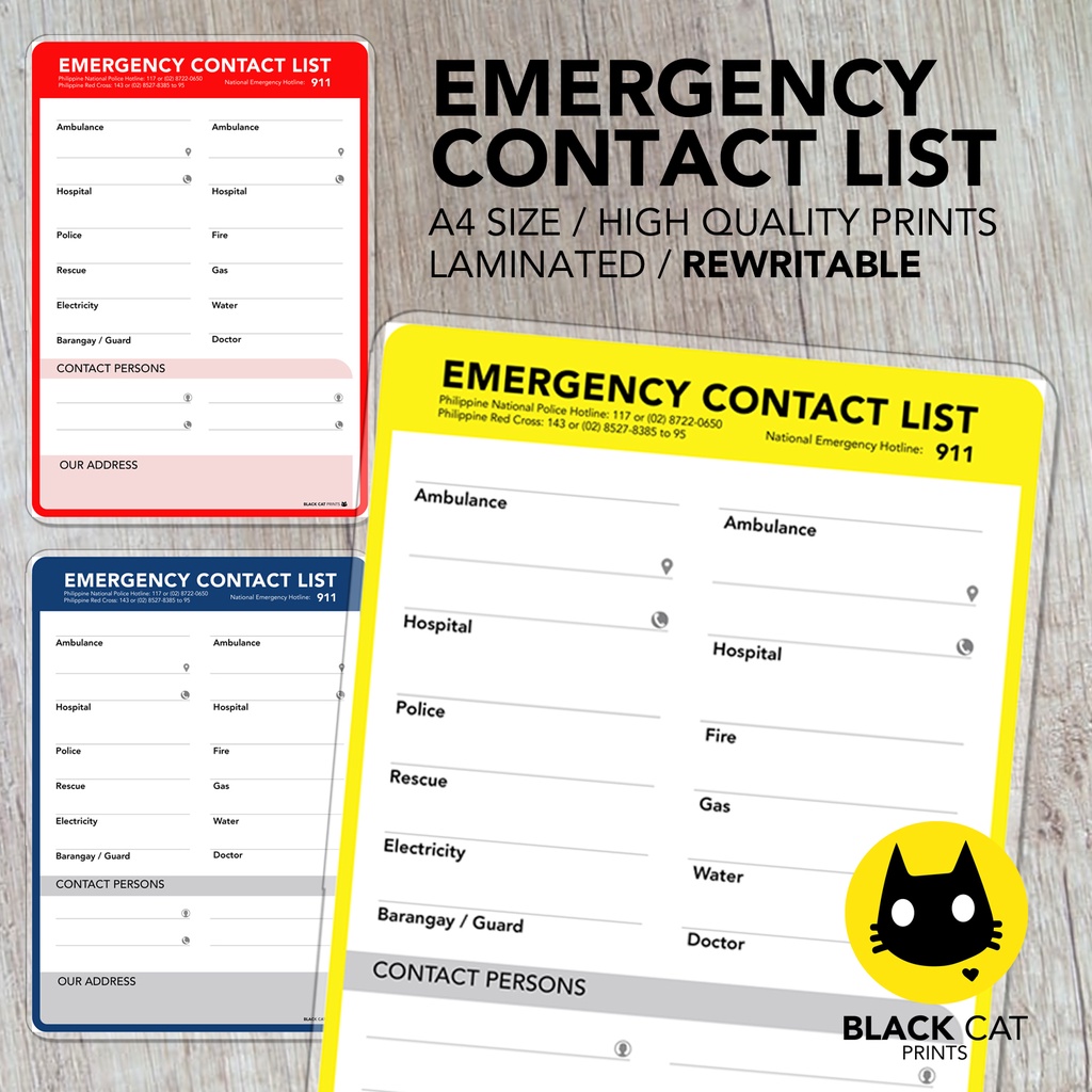 Rewritable Emergency List / Directory (A4 Size / High Quality Prints ...