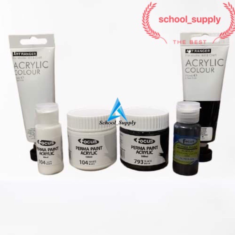 Focus/Art Ranger Acrylic paint/Perma Acrylic paint Black & White 30ml ...