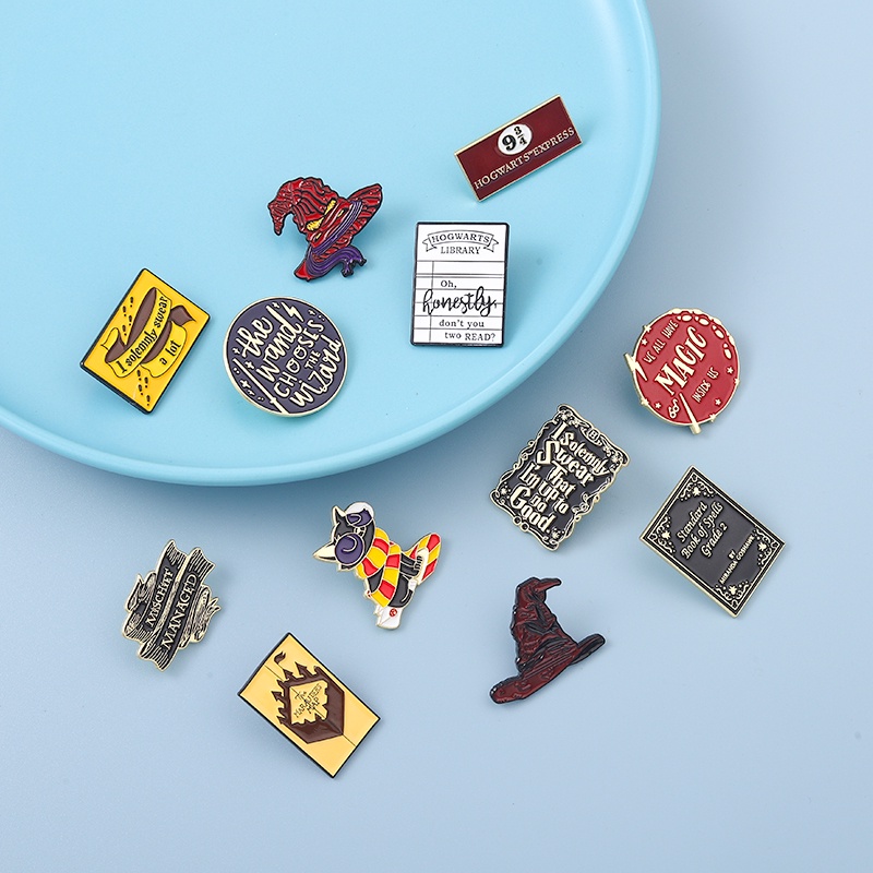 12 Styles Magic Lapel Brooch Text Enamel Pin College Style Harry Potter ...
