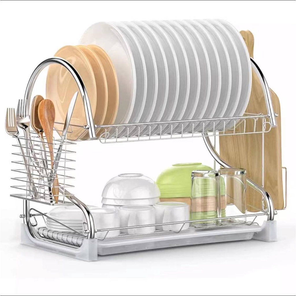 LUCKYU Dish Rack Double Layer Plate Bowel Cup Dish Drainer Rack Plate ...