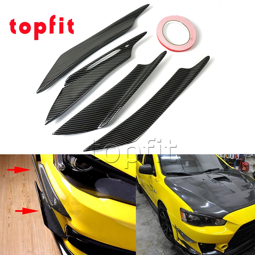 4pcs Universal Front Bumper Side Canards Splitter Fins Black Carbon ...