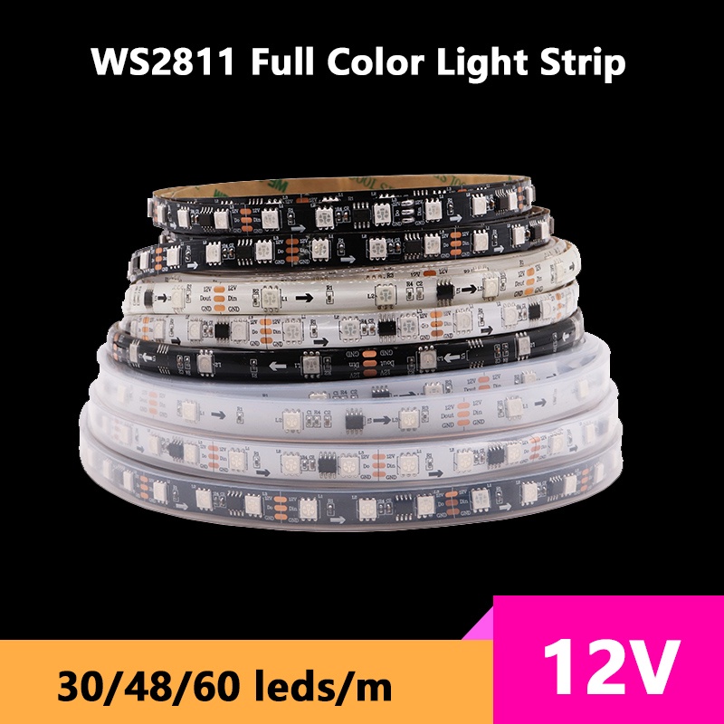 12V WS2811 30Leds/M RGB Addressable 5050 Led Pixel Strip Light Full Color Ribbon Flexible Tape ...