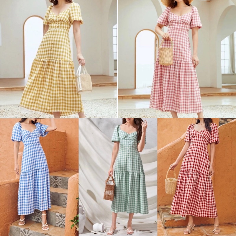 Only.Fashion Yellow Checker Dress #9935 | Shopee Philippines