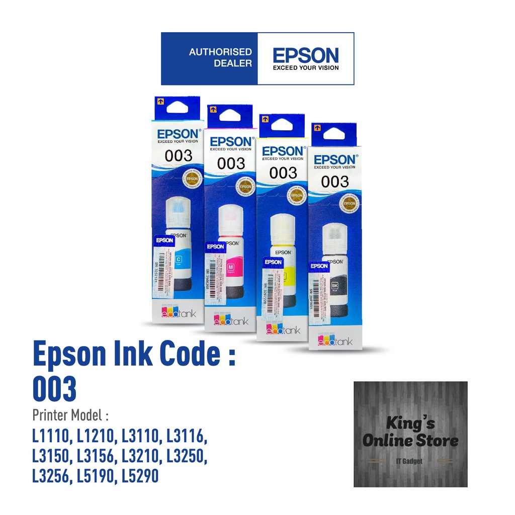 GENUINE Epson Ink 003 Series 65ml ( Black , Cyan , Magenta , Yellow ...