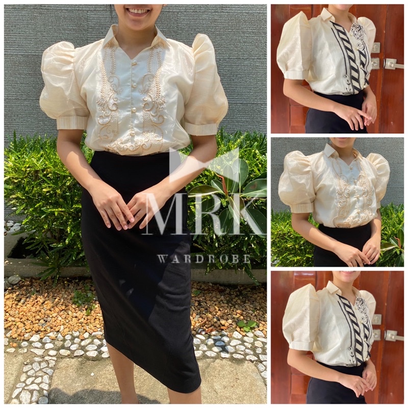 Filipiniana Puff Sleeves Top/ Ladies Barong (Assorted Burda) | Shopee ...