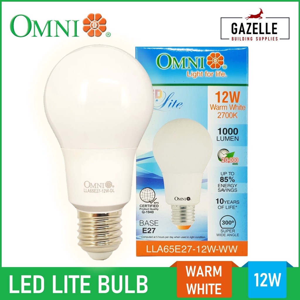 Omni LED Lite A65 Light Bulb E27 Warm White / Daylight - 12 Watts | Shopee Philippines