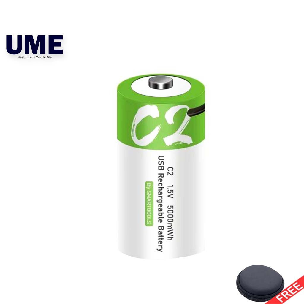 Rechargeable 1.5V Type-C C2 Size 5000mWh Li-ion Battery 5V USB Charging ...