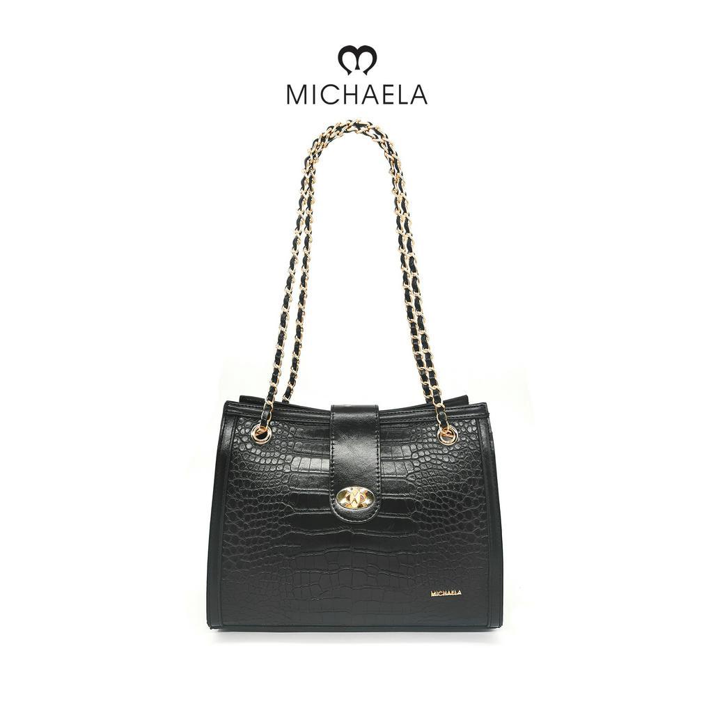 MICHAELA Tote Bag Crocodile Vegan Leather with Chain Shoulder Twist ...