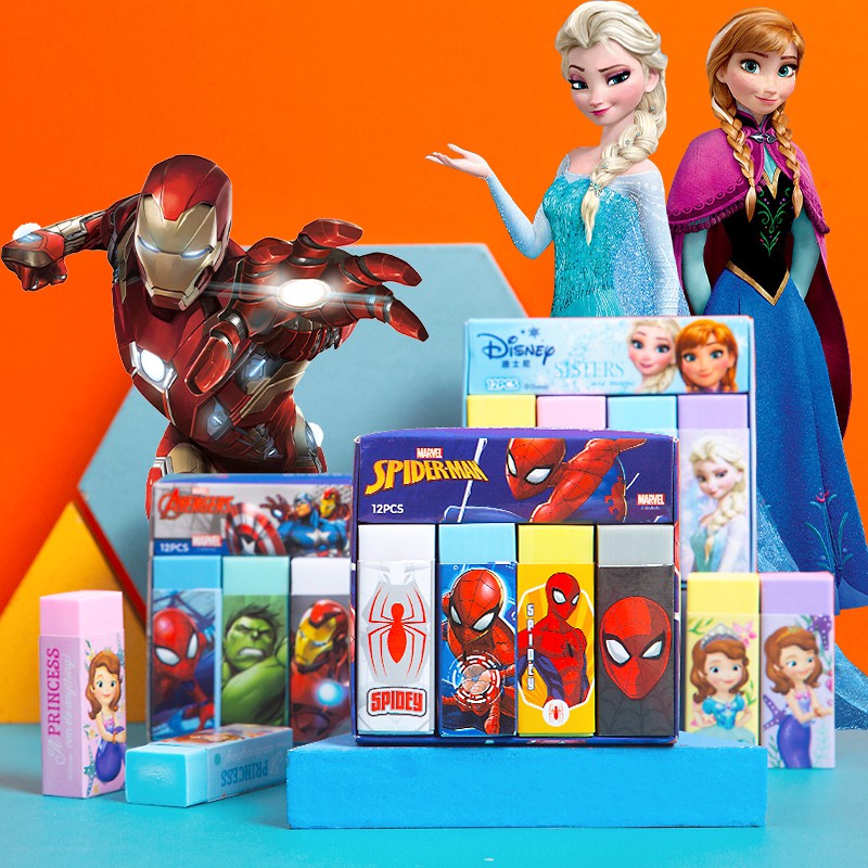 Disney Frozen/ Marvel Spider-Man Cartoon Erasers Colourful Eraser ...
