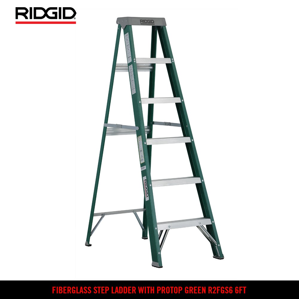 RIDGID Fiberglass Step Ladder With Protop (Green) 6ft | Shopee Philippines