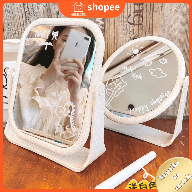 Q042 COD Desktop makeup mirror Beige cosmetic mirrors dormitory student ...