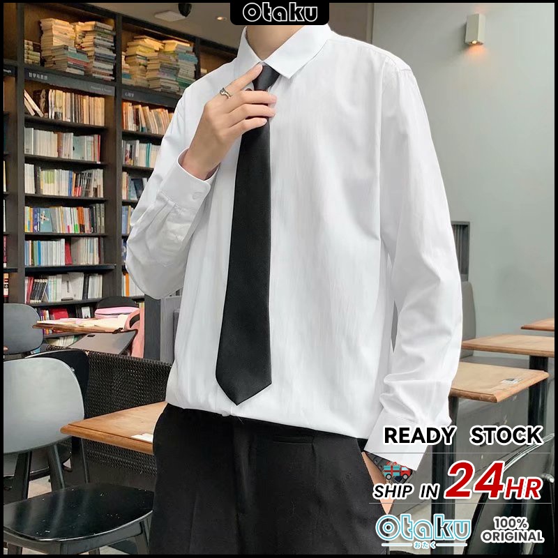 OTAKU POLO Shirt For Men Cotton Long SLeeves Business Office Worker Solid color Shirt | Shopee ...