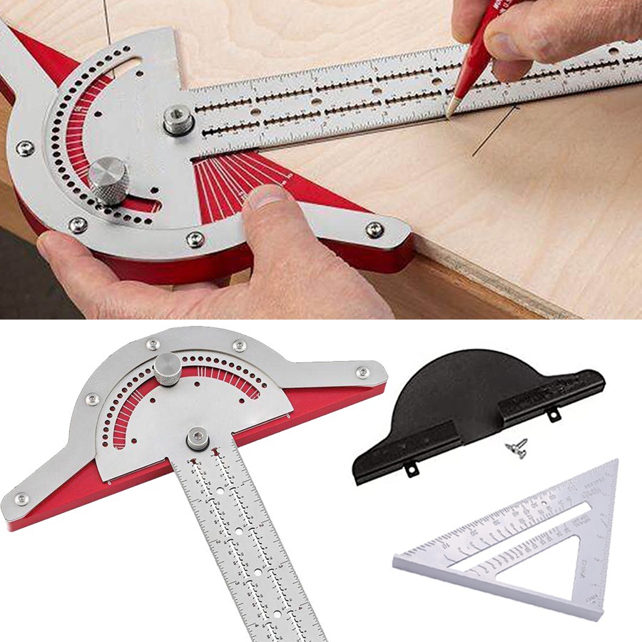 Woodworkers Edge Ruler, Adjustable Angle Protractor Two Arm Woodworking ...