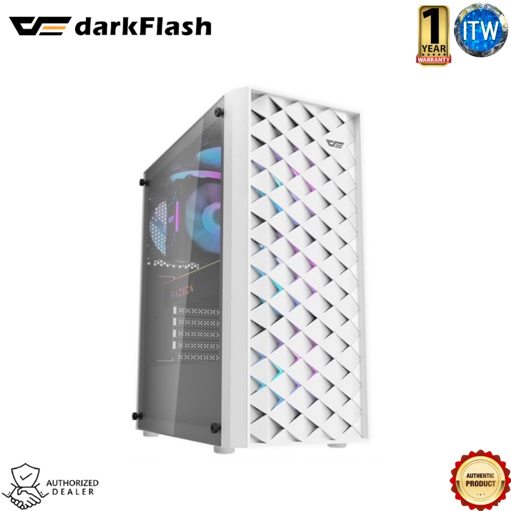 DarkFlash DK351 - Tempered Glass Mid-Tower Gaming Case w/4pcs argb fans ...