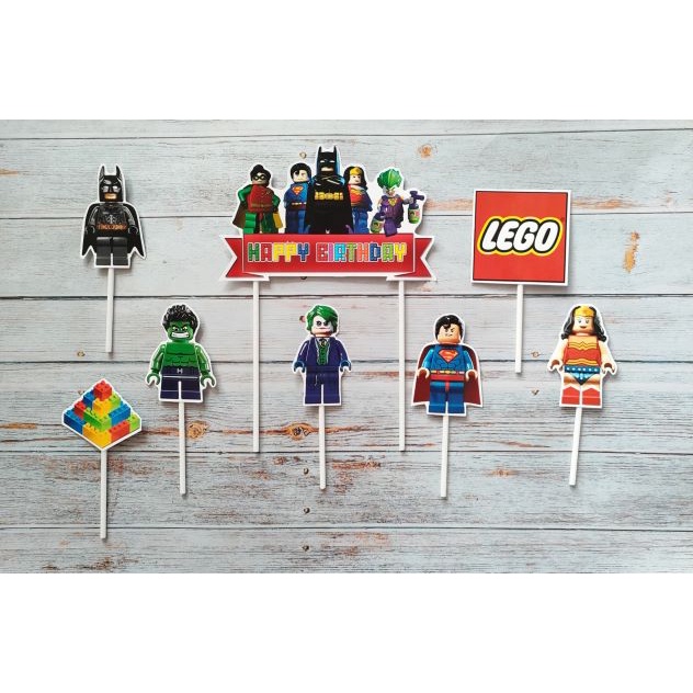 A set Of LEGO superhero LEGO Character Birthday cake topper cake ...