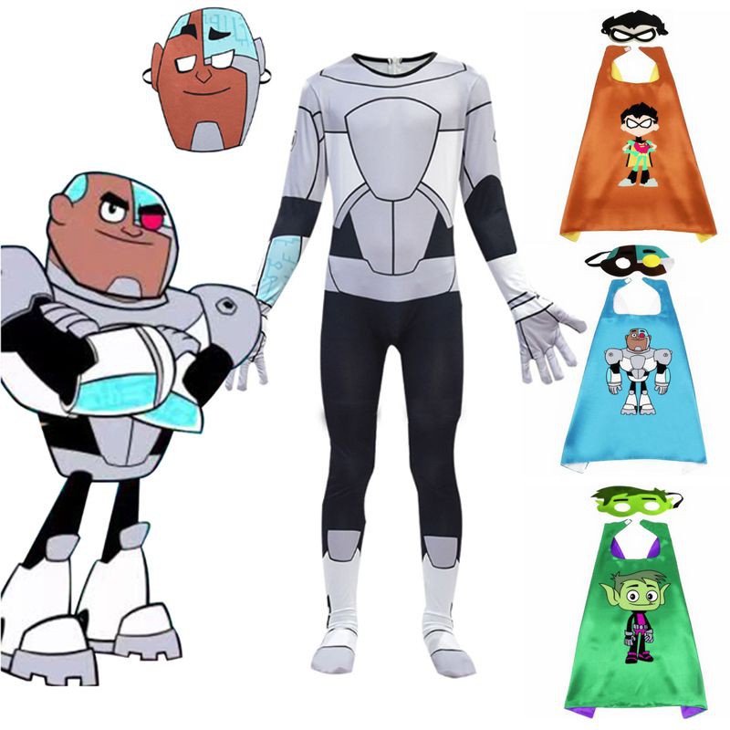Anime Teen Titan Cyborg Costume Comic Superhero Cosplay Jumpsuit Fancy ...
