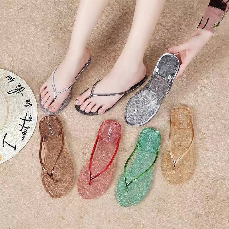 Summer Sweet Jelly Crystal Transparent Flip Flops Beach Slippers ...