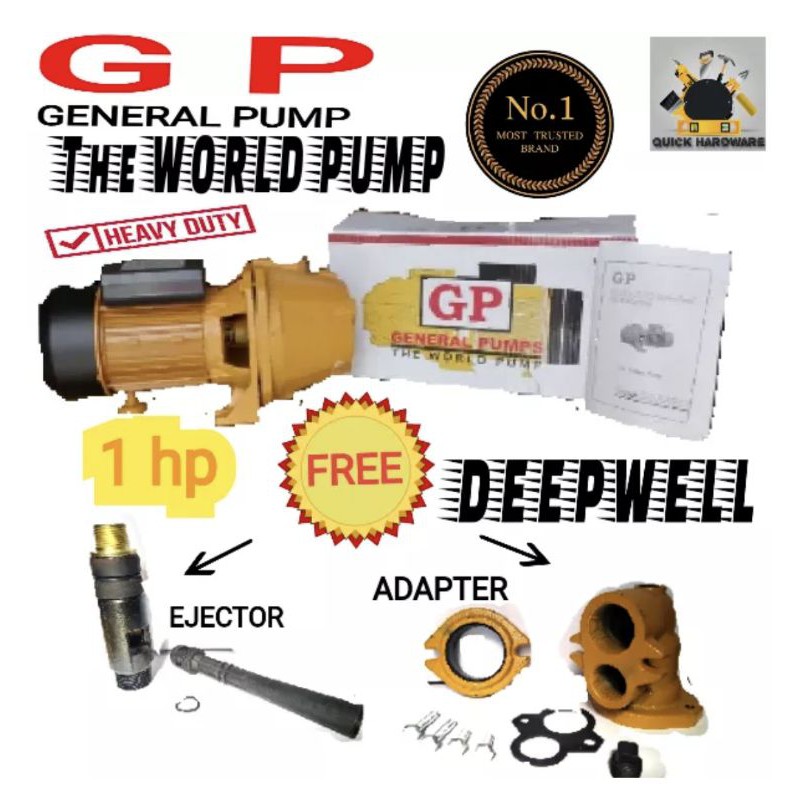 GP General Pump 1HP DEEP WELL Water Pump with FREE Ejector and Adaptor ...