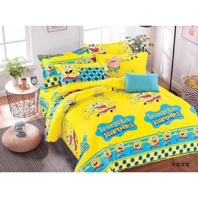 Sponge bob design Bedsheet 3pcs set Single/double/family/king size ...