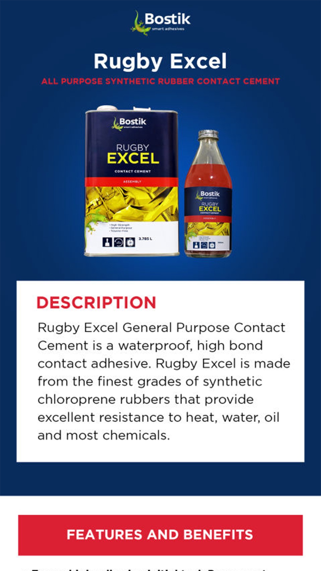 Bostik Rugby Excel 300ml with Applicator (Bonding of rubber, leather ...