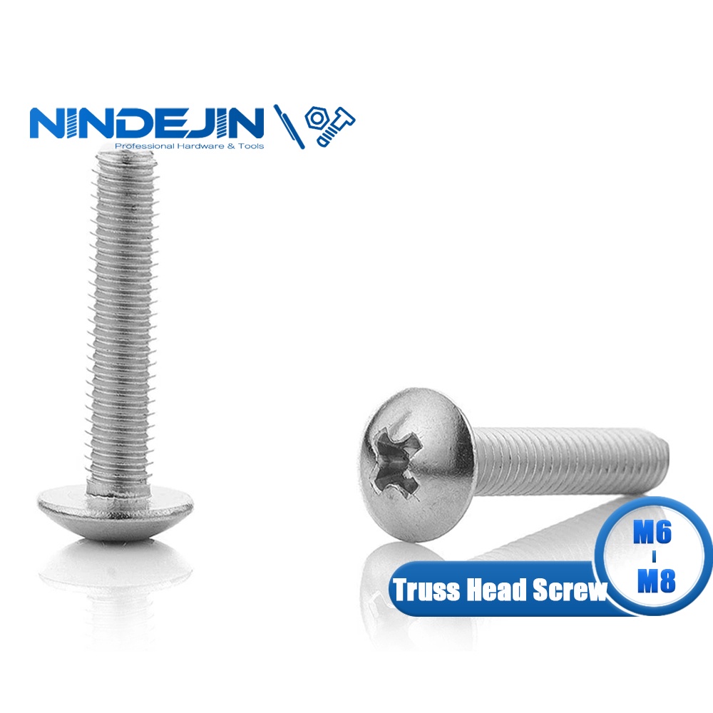 NINDEJIN 10/55Pcs Cross Recessed Truss Head Machine Screws M6 M8 304 Stainless Steel Mushroom ...