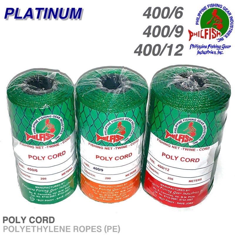 200Mtrs | PHILFISH Poly Cord Spool Nylon Poly Twine PE Cord | 400/6 400 ...