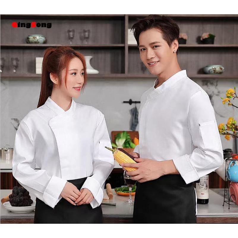 Long Sleeve Unisex Chef Jacket Home Waiter Bakery Kitchen Work Uniform ...