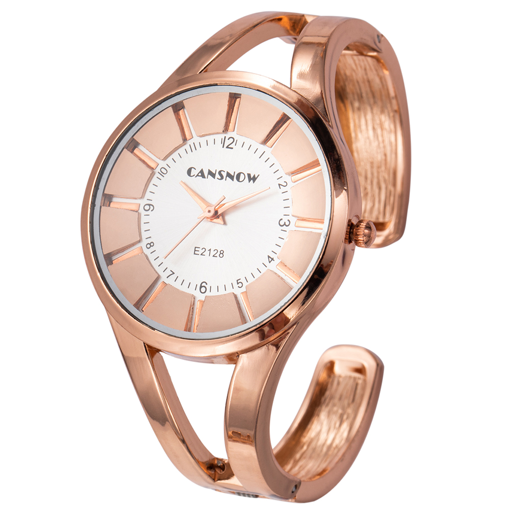 Luxury Elegant Rose Gold Hollow Bangle Quartz Watch Stainless Steel ...