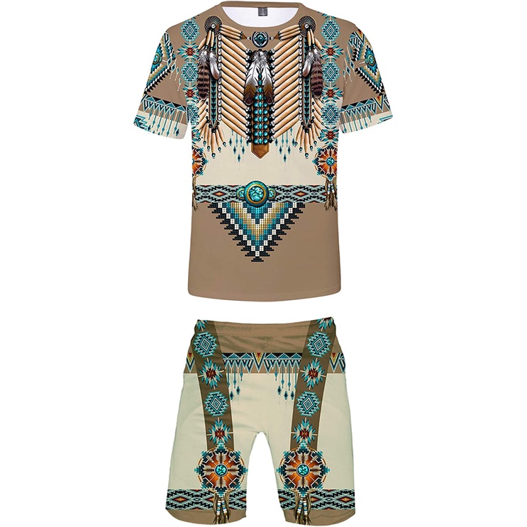 Honeystore Men's Native American Tracksuit Set Short Sleeve and Shorts ...