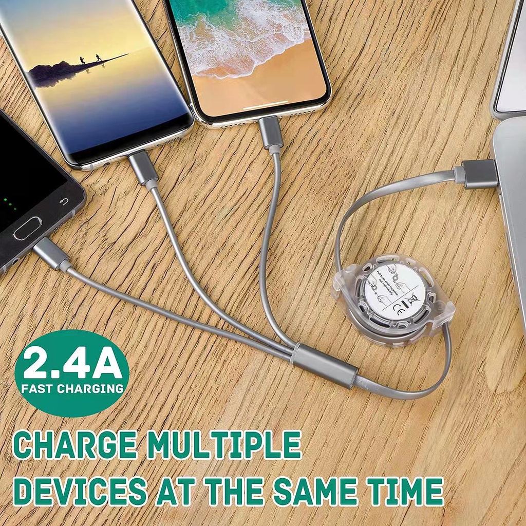 COD Telescopic 3 In 1 Fast Charging Cable Type C / Micro USB Cable ...