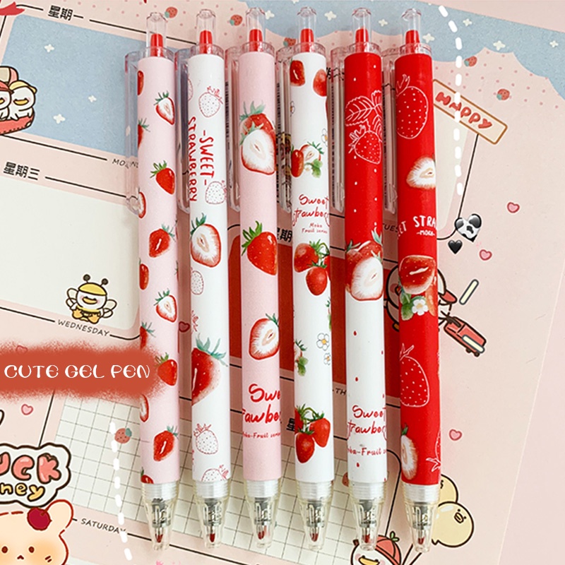 6 Pcs 0.5mm Black Ink Bullet Nib Retractable Pen Student Lovely Sweet ...