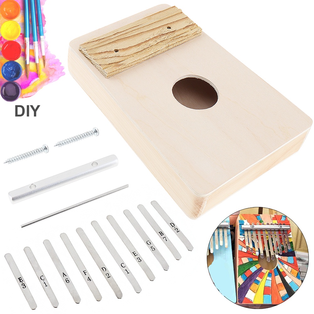 10 Key Kalimba DIY Kit Basswood Thumb Piano Mbira Fun Handwork Painting ...