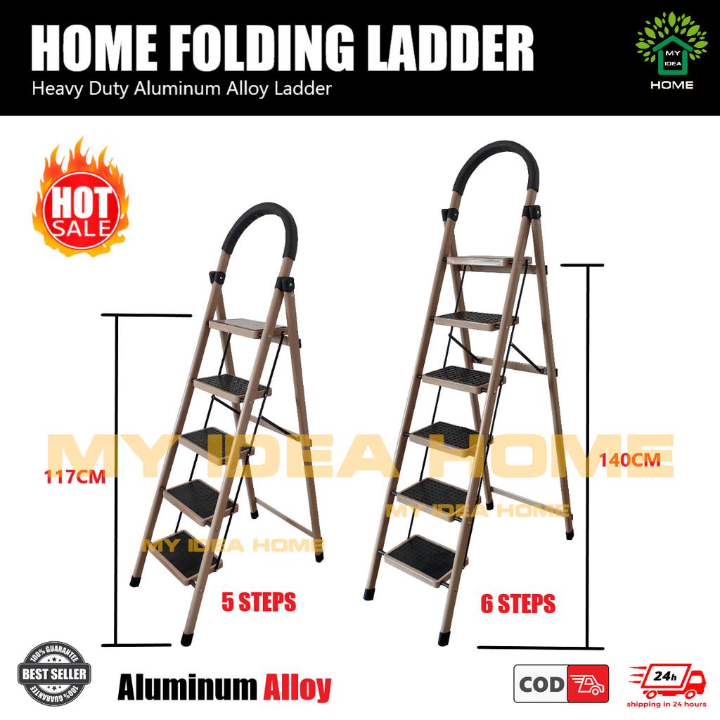 Home Folding Ladder 5 & 6Steps Heavy-Duty Aluminum Alloy Ladder ...