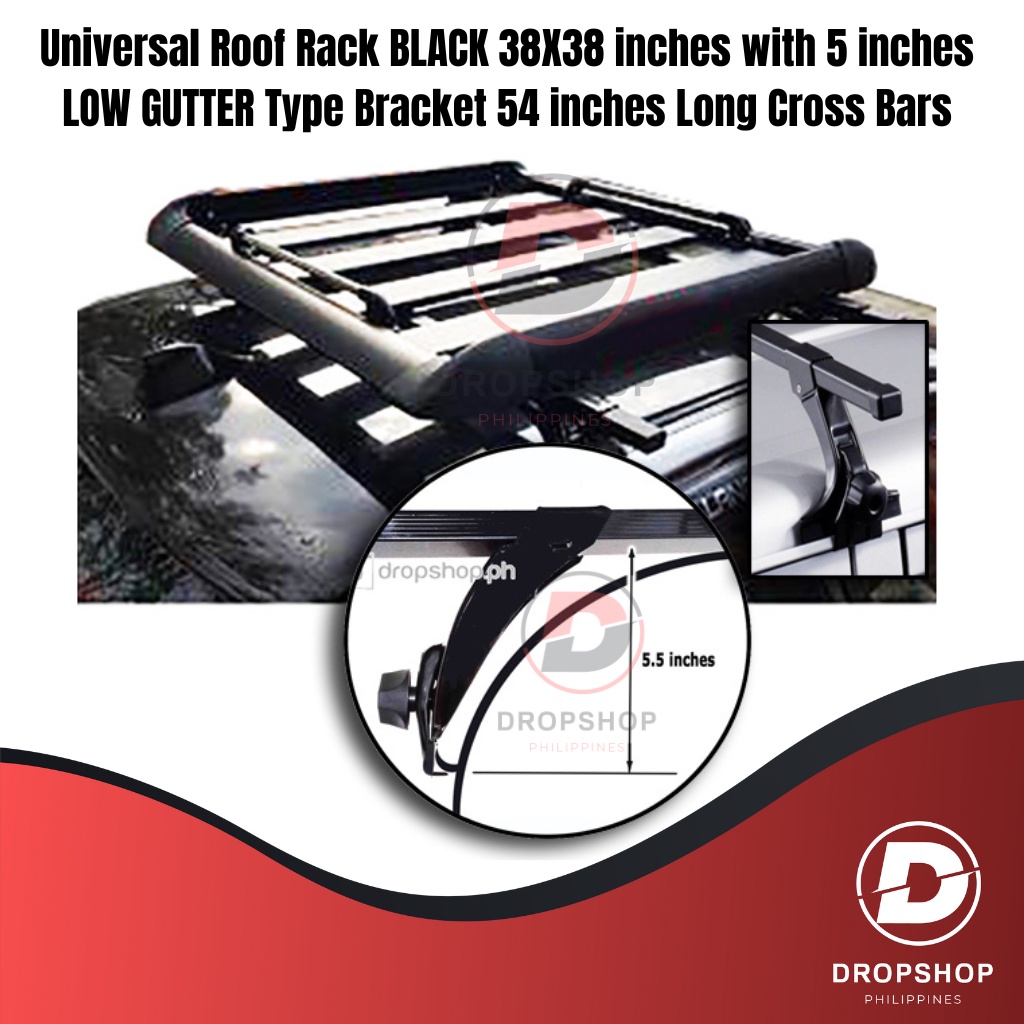 Universal Roof Rack BLACK 38X38 inches with 5inches LOW GUTTER Type ...