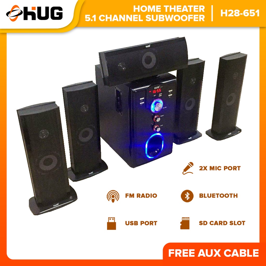 Hug 5.1 Bluetooth Home Theater Subwoofer Speaker With Aux Cable (w/ USB ...