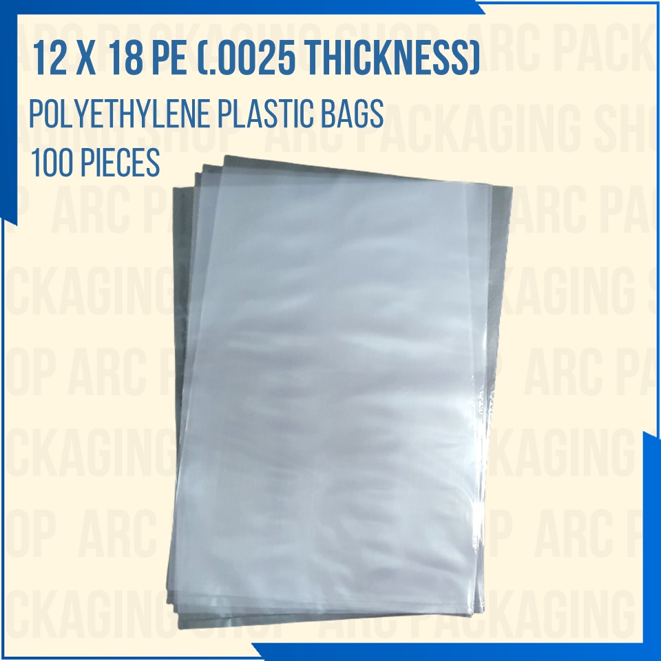 12x18 PE Polyethylene Plastic Bag (Thickness - .0025) - 1 Pack (100pcs ...