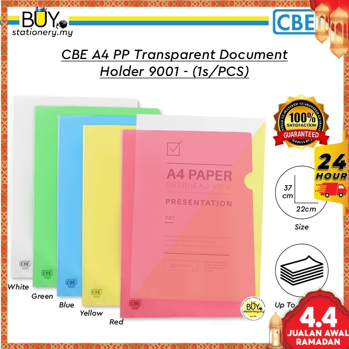 CBE A4 PP Document File Holder 9001 Plastik Transparent -(1/PCS) File Folder Fail Folder L Shape ...