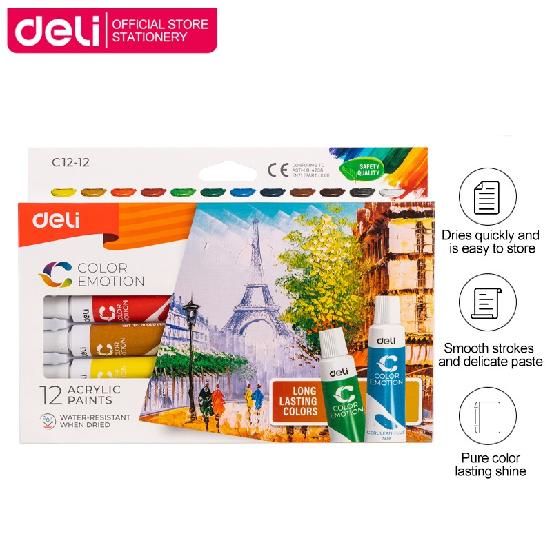 Deli 12 /24 Colors Acrylic Paint Tube set Watercolor Pigment DIY Art ...