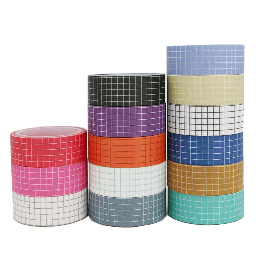 Colored Grid Washi Tape Set -15 mm Wide Writable Paper Masking Tapes ...