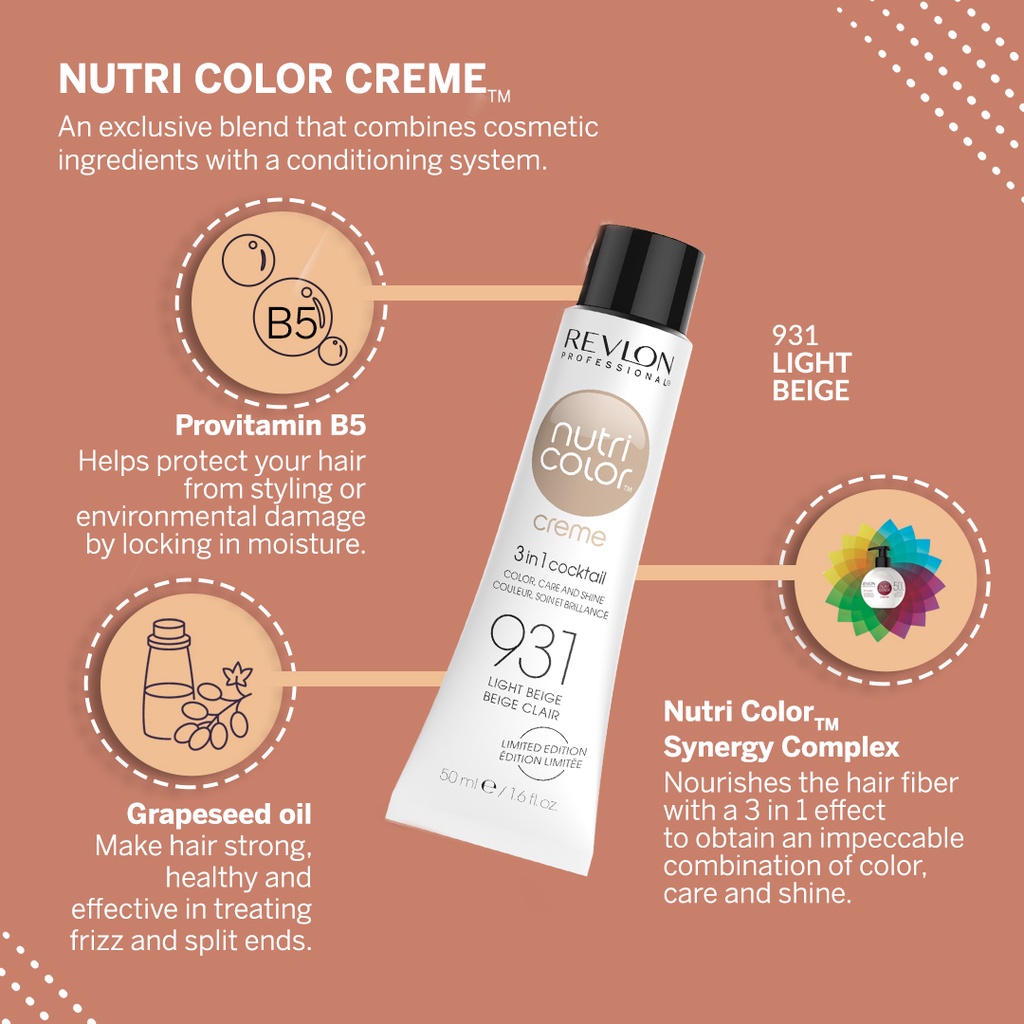 Revlon Professional Nutri Color Creme 931 LIGHT BEIGE Color 50ml Semi ...