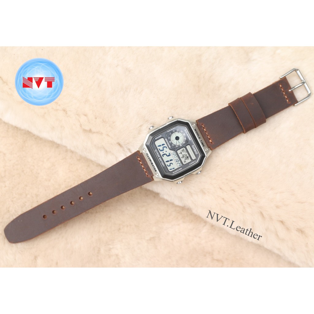 Casio AE1200 dark brown leather watch strap | Shopee Philippines