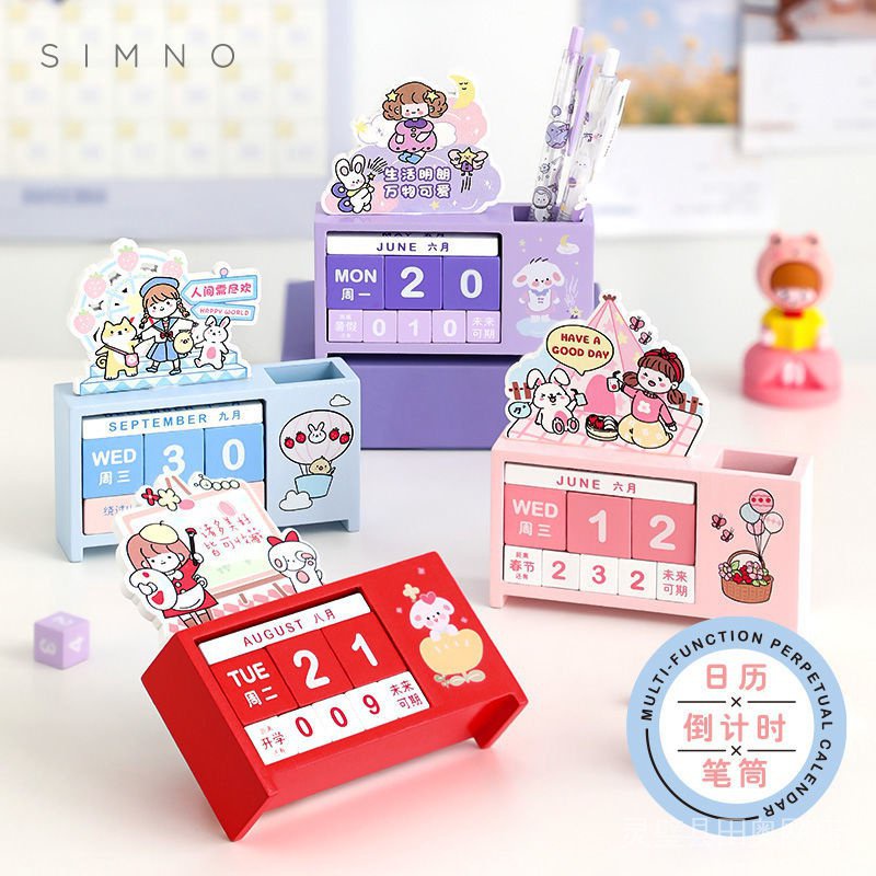 Bai#Desk Calendar#Cartoon Style Desktop Ornaments Wooden Calendar ...