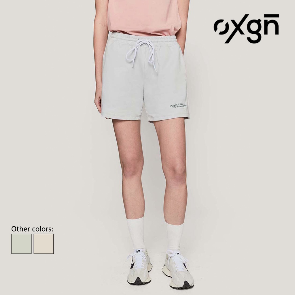 OXGN Premium Threads Shorts With Embroidery For Women (Light Gray/Mint ...