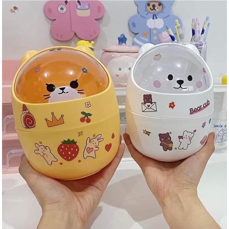 Cute Bear Desktop Trash Can Cute Waste Bin Small Trash Can Mini Desktop ...