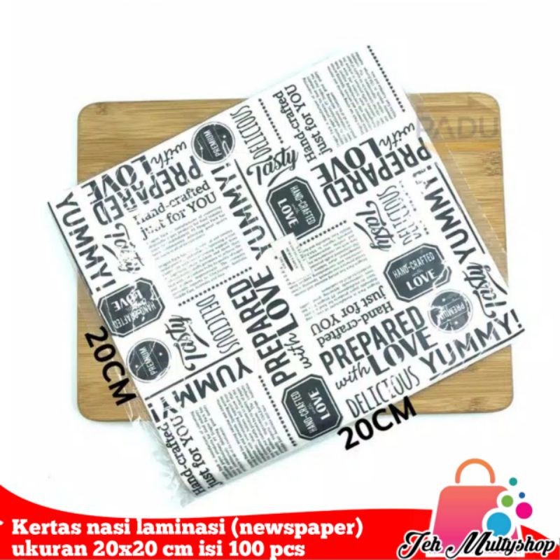 Laminated rice paper 20x20 cm (newspaper,bread, yellow food, Love etc ...